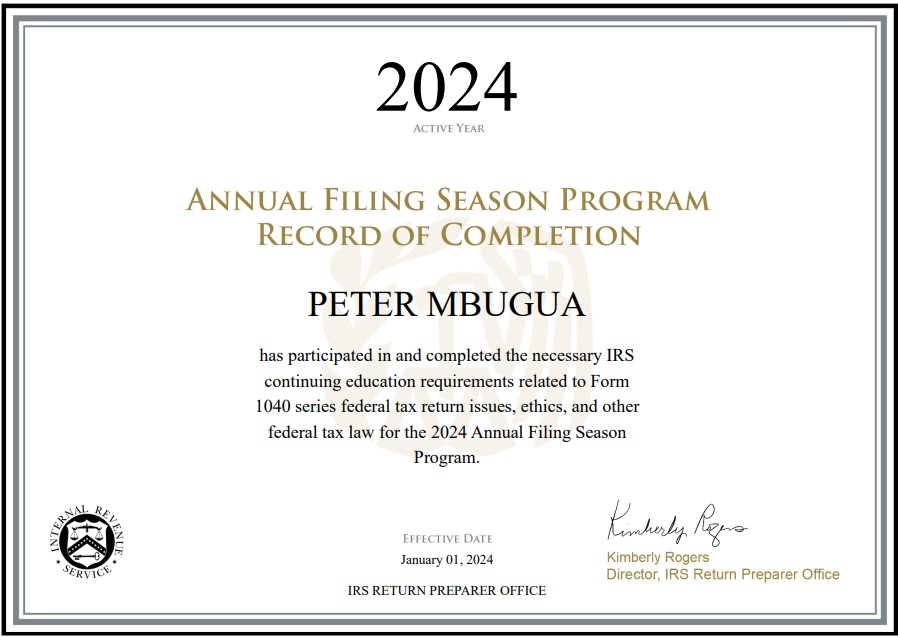 Certificate of completion 2024 - Equator Tax Solutions